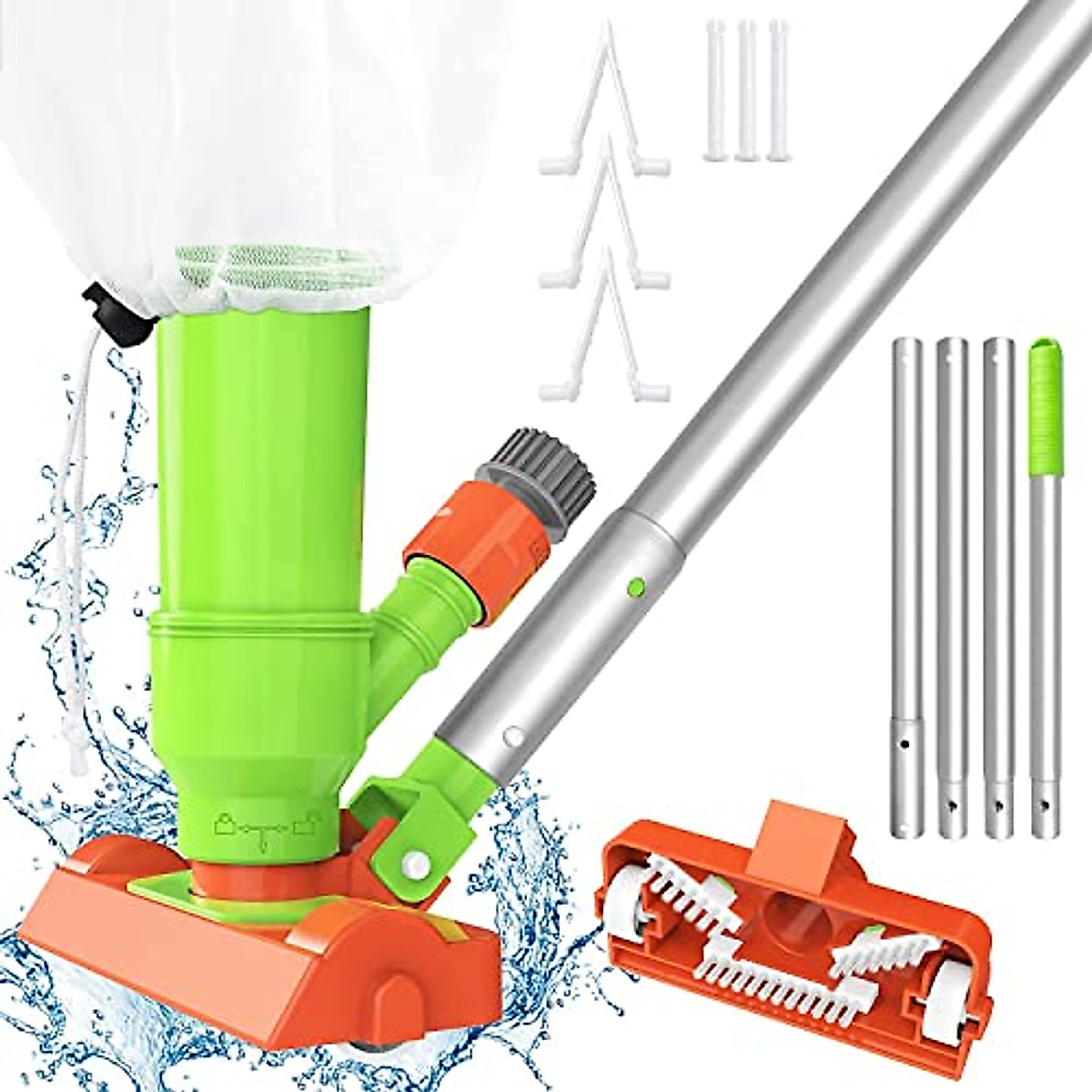 POOLKEY Upgraded 70" Portable Pool Vacuum Cleaner with Unique Lock Catch Design, 4 Section Poles of 70", Handheld Pool Vacuum Jet Cleaner Attaches to Garden Hose for Above Ground Pool Spas Ponds