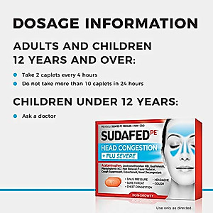 Sudafed PE Head Congestion + Flu Severe Decongestant Tablets for Adults, 24 ct