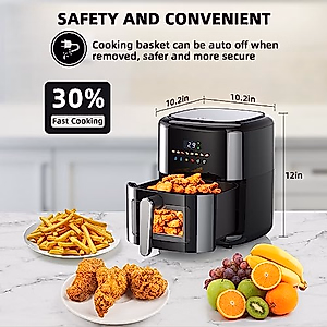 Digital Touchscreen 6 in 1 Air fryer Oven, 1600W 5.8Quart Capacity can Air Fry, Roast, Reheat with Visible Window, Nonstick Basket and Crisper Plate.Oil Less Electric Cooker, Perfect for Busy Families