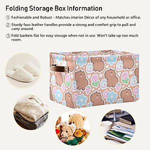 ZENWAWA Collapsible Fabric Storage Cube Adorable Capybara Print, Large Foldable Open Organizer Bins Baskets with PU Handles 1 Pack