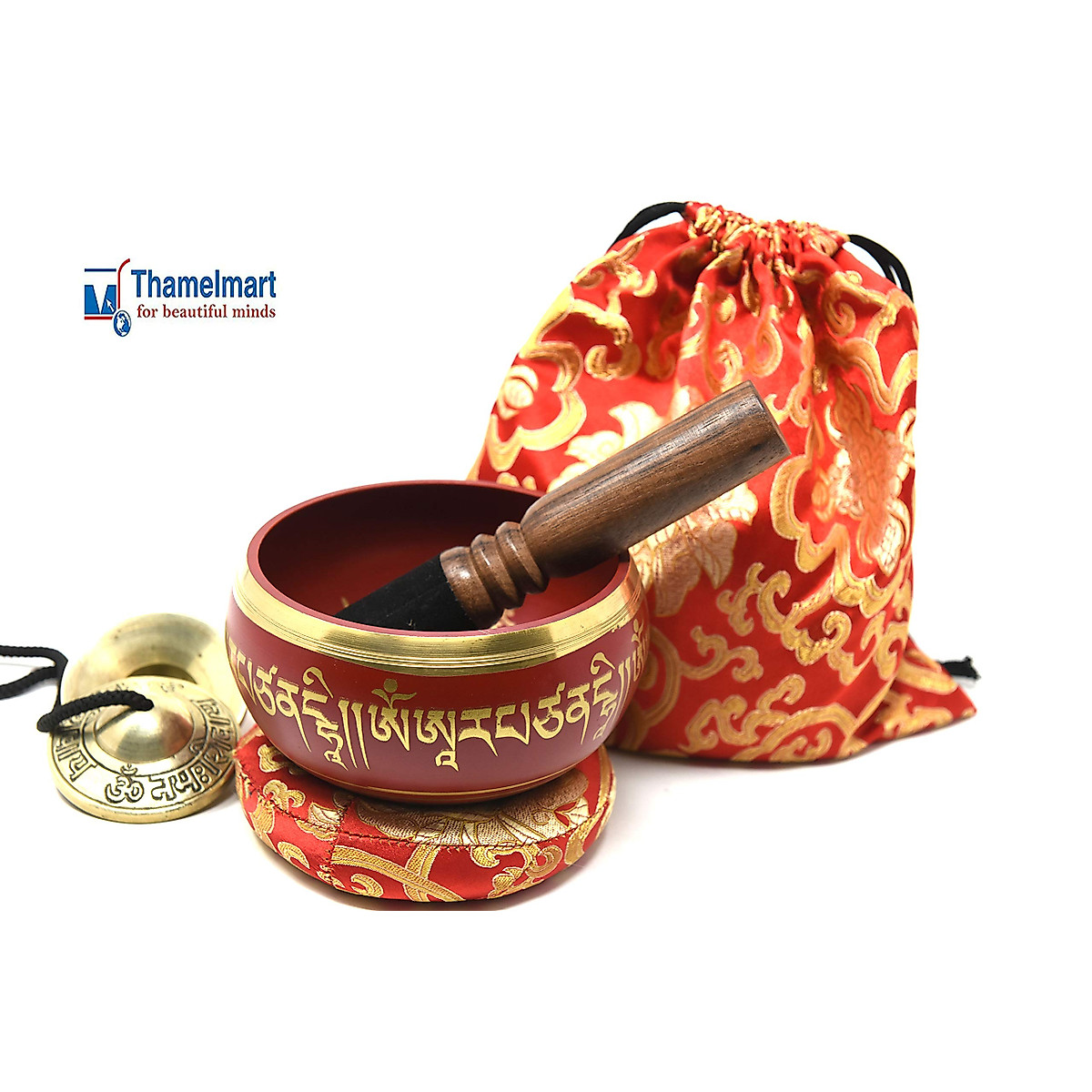 5" Tibetan Meditation Yoga Singing Bowl Set with free Om Tingsha cymbals,wooden Mallet Silk Cushion and Carry bag from Nepal, Singing bowls.