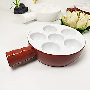 jinsongdafa Ceramic Escargot Plates (2-Pack) 6.22-Inch with Handle Footed Dishes, Oven Safe Holes Set for Home Restaurant Hotel (Brown, 6.22 inch)