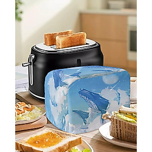 2 Slice Toaster Cover, Bread Machine Cover Summer Blue Sky and Sea Whales with Ocean Waves Kitchen Appliance Dust Cover with Top Handle Fingerprint Protection Lightweight Kitchen Toaster Cover