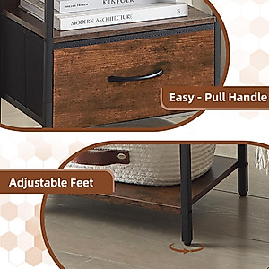 Somdot Nightstand with Charging Station and LED Light for Bedroom, Bedside Table End Table for Dorm Bedside Laundry Closet Entryway Hallway, Wood Grain Print