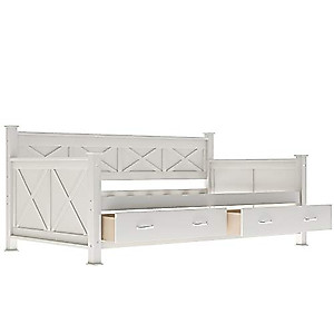 Bellemave Twin Daybed Frame with Storage Drawers,Wood Platform Beds Captain Sofa Bed for Kids,Bedroom,Living Room(Cream White)