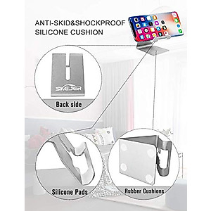 SKEJER Cell Phone Stand, Cellphone Hold, Tablet Dock with Anti-Slip Base, Aluminum Desktop Holder Bracket Compatible with All Smart Phone and Tablets Under 10 Inches-Silver