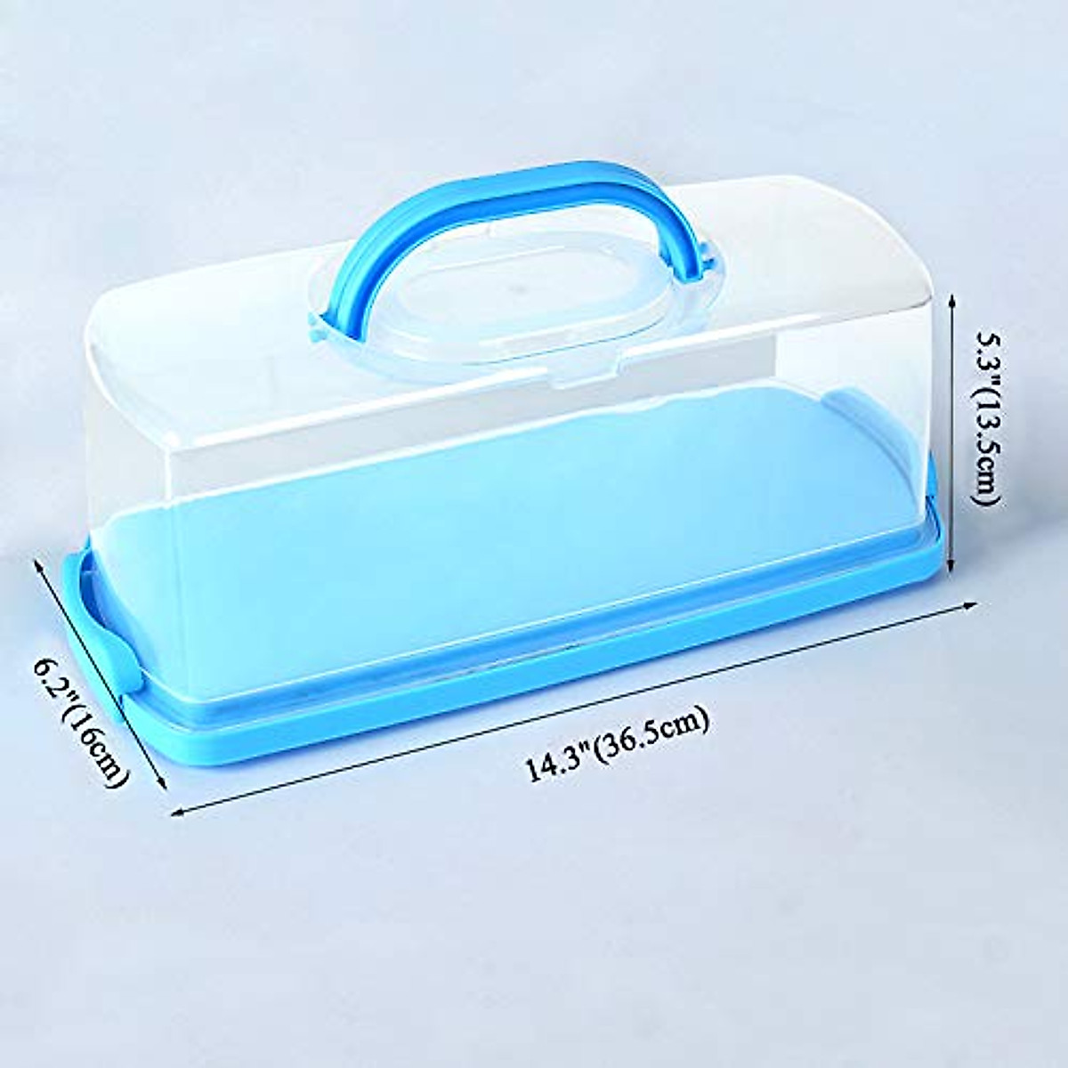 Agyvvt Portable Bread Box with Handle Loaf Cake Container Plastic Rectangular Food Storage Keeper Carrier 13inch Translucent Dome for Pastries, Bagels, Bread Rolls, Buns or Baguettes (Blue)