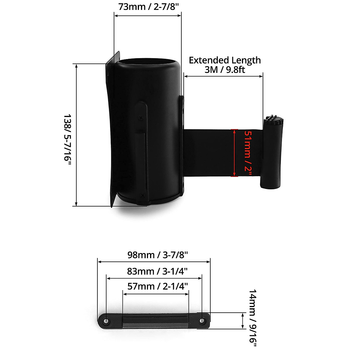 QWORK Wall Mounted Retractable Belt Barrier, Crowd Control Wall Barrier with 10' Belt for Retail Stores, Airports, Banks, School