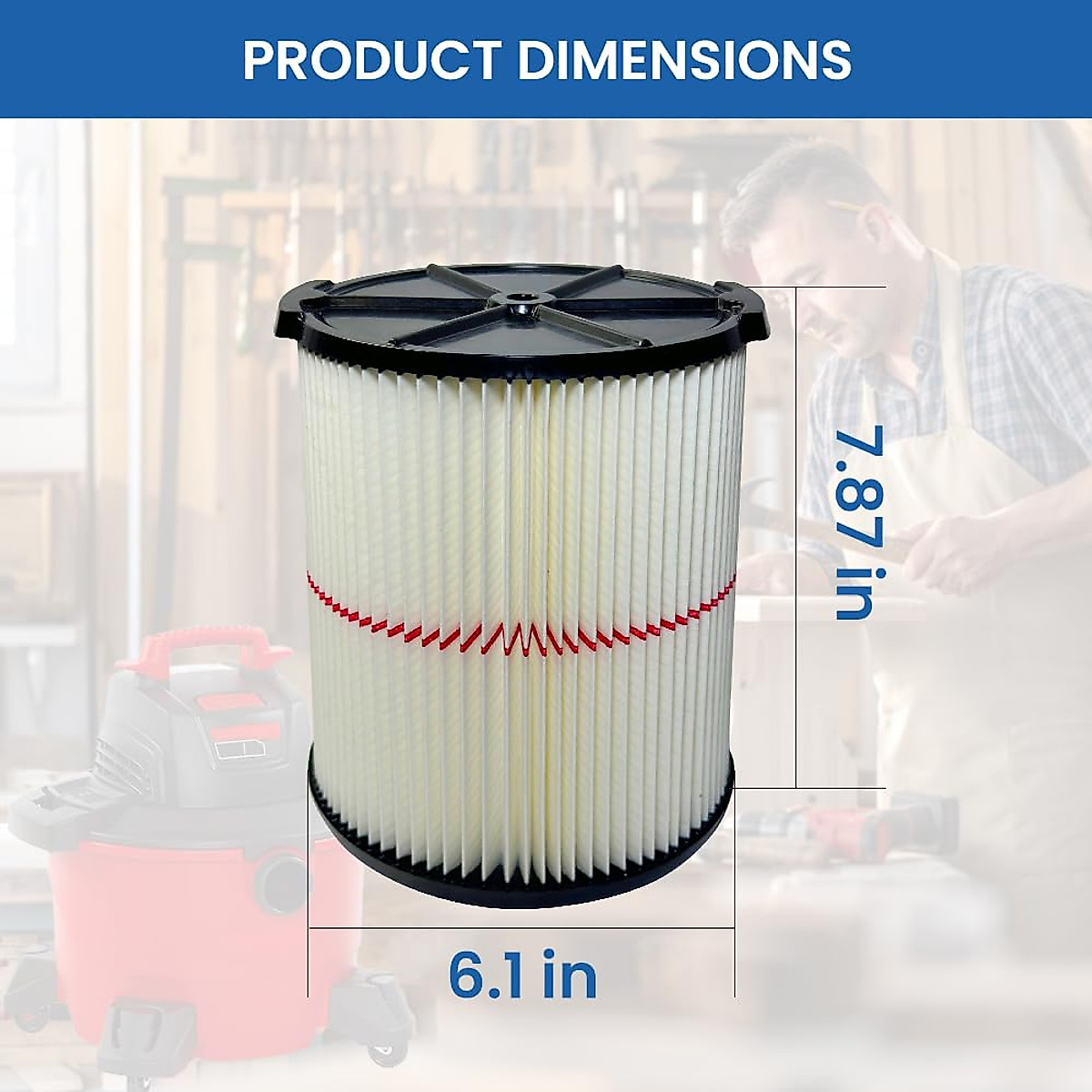 2 Pack CMXZVBE38754 Filter for Craftsman Shop Vac Wet Dry 5 to 20 Gallon, 9-38754 Red Stripe General Purpose for Craftsman 5 6 8 9 12 16 32 Gallon Shop Vacuum Replacement Filters