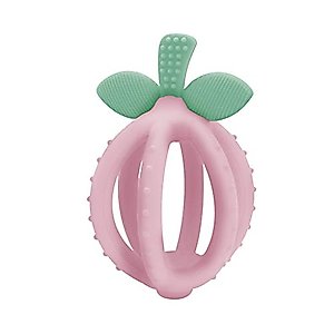 Itzy Ritzy Teething Ball & Training Toothbrush - Silicone, BPA-Free Bitzy Biter Lemon-Shaped Teething Ball Featuring Multiple Textures to Soothe gums & an Easy-To-Hold Design, Pink Lemonade