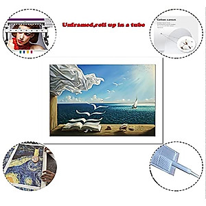HHGaoArt Salvador Dali Wall Art Poster Surrealism Painting Canvas Print Living Room Picture Unframe (16x24inch,Wave Book)