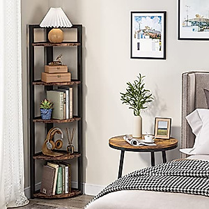 Tribesigns 5 Tier Corner Shelf, Rustic Corner Bookshelf Small Bookcase Storage Rack Plant Stand for Living Room, Home Office, Kitchen, Small Space (Brown)