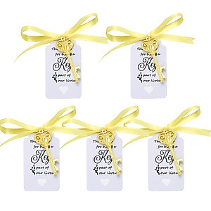 XHIPY 100 Sets Skeleton Key Bottle Opener Wedding Favors, Bridal Shower Gift for Guests with Thank You Tag Card Pillow Candy Box and Satin Ribbon (Gold)