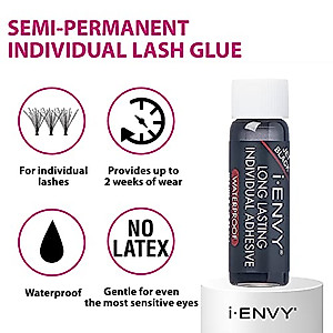 KISS iENVY Individual Cluster Lash Glue, Strong Hold Individual Lash Adhesive, Waterproof Long-Lasting Individual Lash Glue, Jet Black