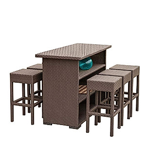 Christopher Knight Home Milton Outdoor Wicker Bar Set, 7-Pcs Set, Dark Brown