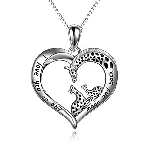 POPLYKE Giraffe Jewelry for Women Sterling Silver Giraffe Family Love Heart Pendant Necklace for Mom Daughter Birthday Mothers Day Gifts