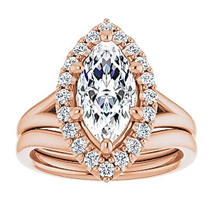 Marquise Moissanite Engagement Ring Set 2 CT Handmade 14K Solid Rose Gold Rings for Women Solitaire Colorless Diamond Anniversary Halo Bridal Wedding Ring Proposal Gifts VVS1 Colorless