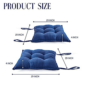 INRLKIT 2 Pieces Patio Cushions, Indoor/Outdoor Chair Seat Pads, Breathable Dining Chairs Seat Cushion for Dining Chairs, Filled Pearl Cotton with Straps, 19x19x4 Inch, Dark Blue