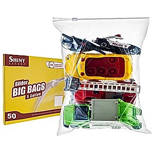 [PACK of 50 ] Extra Large BIG Food & Organization Storage Bags with Easy Open Close SLIDER closure,5 Gallon 18"x 24" Clear, For Travel, Organization, Moving, Meal Prep, Freezer, 2 Mill. Thick