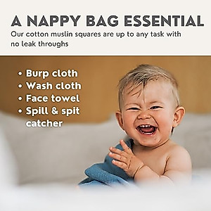 Baby Muslin Wash Cloth and Burp Cloths, 4 Layers Cotton Towels, Soft, Absorbent, Durable, no Leak throughs, Large Size, 5 Pack, Newborn Baby Must Haves Essentials