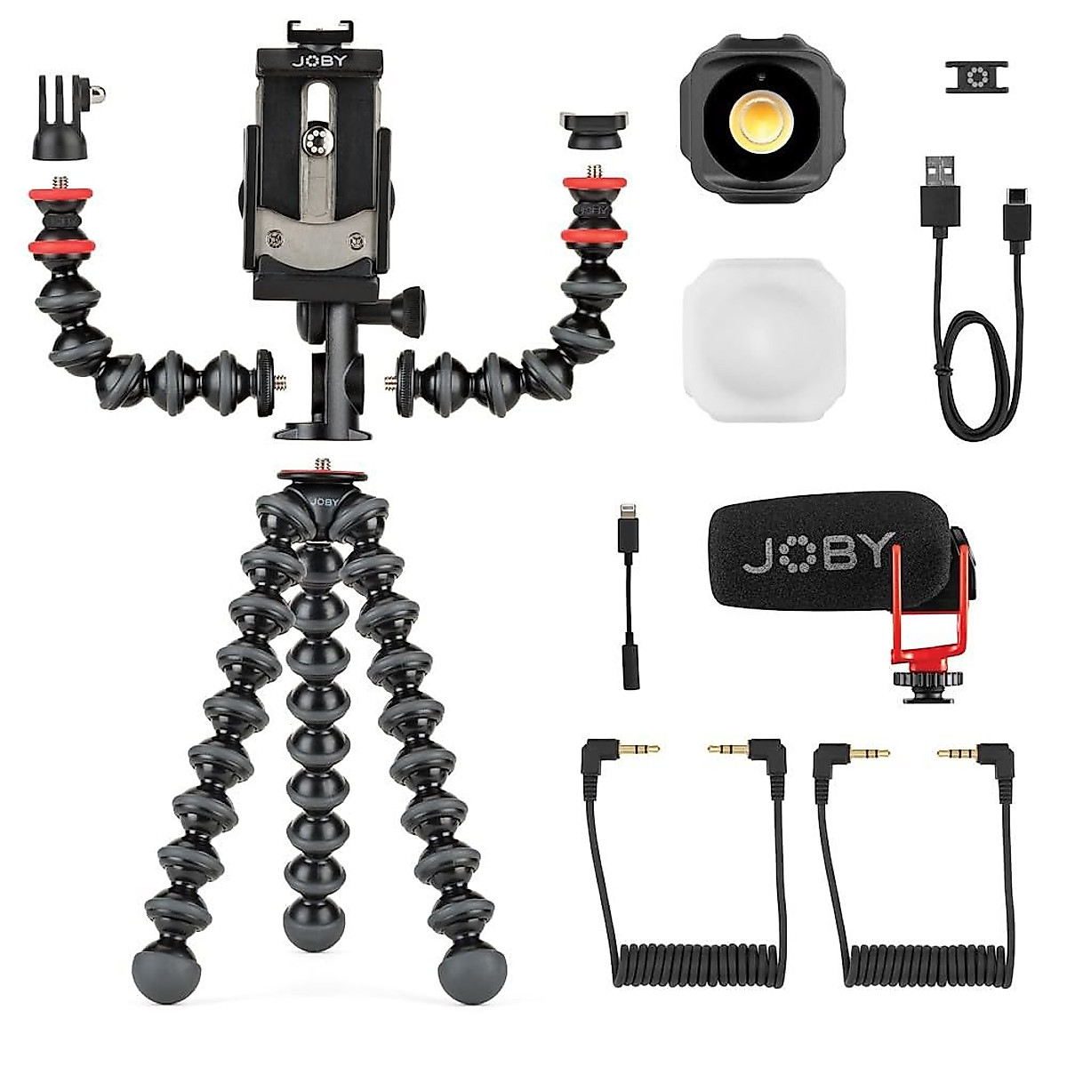 JOBY GorillaPod Advanced Mobile Vlogging Kit, Universal Vlogging Kit, Mobile Phone Creators, Beamo LED Light, Wavo Microphone, GripTight Phone Clamp, Dynamic Microphones, Mini Microphone