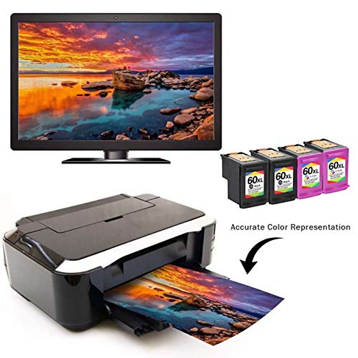 Limeink Remanufactured Ink Cartridge 60XL 60 XL Replacement for HP Envy 100 110 120 Photosmart c4680 c4780 c4795 d110 Deskjet d2680 f2430 f4280 f4440 f4480 f4580 Printer (2 Black, 2 Color)