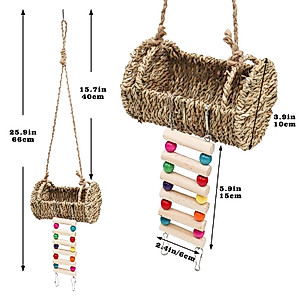 Hermit Crab Hideout with Ladder, Wooden Hermit Crab Climbing Toys, Aquariums Ladder Bridge Ramp Toy, Small Animals Tank or Cage Accessories, Habitat for Hermit Crab Hamsters Rats Birds Parrots