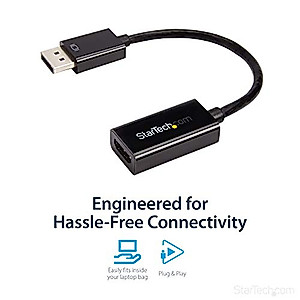 StarTech.com DisplayPort to HDMI Adapter - 4K 30Hz Active DisplayPort to HDMI Video Converter - DP to HDMI Monitor/TV/Display Cable Adapter Dongle - Ultra HD DP 1.2 to HDMI 1.4 Adapter (DP2HD4KS)