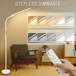 Fistone LED Floor Lamp, Floor Lamps with Stepless Adjustable 3000K-6000K Colors & Brightness, Remote & Touch Control Reading Floor Lamps, Adjustable Gooseneck Standing Floor Lamp for Bedroom Office