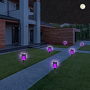 AOUNQ Solar Lights Outdoor Waterperoof Purple,【2023 Upgraded 】Outdoor Solar Torch Lights with Flickering Flame, 12Pack Mini Solar Outdoor Lights for Garden Yard Patio Pathway Decoration - Auto On/Off