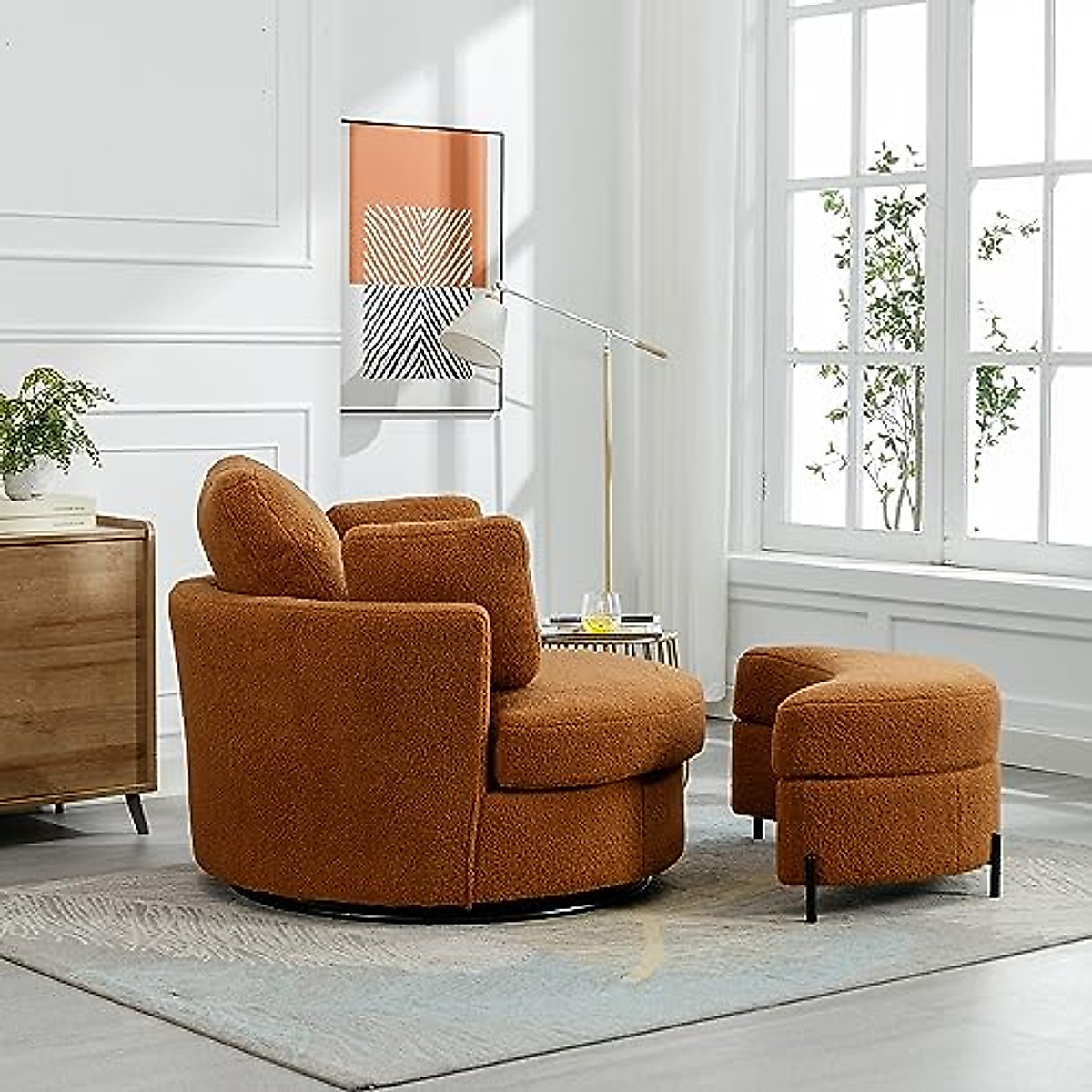 Oversized Swivel Accent Barrel Chair with Storage Bench Large Ottoman+4 Pillows,Comfy Upholstered 360 Recliner Sofa Club Chaise Leisure Round Loveseat Lounge Armchair for Living Room/Hotel/Nursery