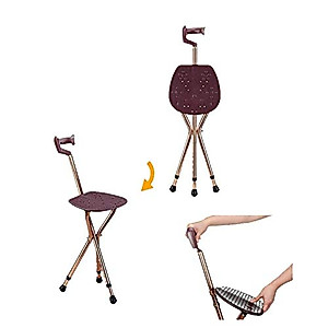 Walking Cane Chair, Three Legged Seat Folding Walking Stick Portable Height Adjustable Walking Cudgel Stick Stool Unisex for Elderly,Crutches