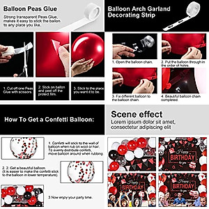 Birthday Party Decorations 50 Pieces Balloons Garland Kit Happy Birthday Backdrop Banner Sign Decorations for Kids Men Women Anniversary Birthday Party Supplies Decor(Red and Black)
