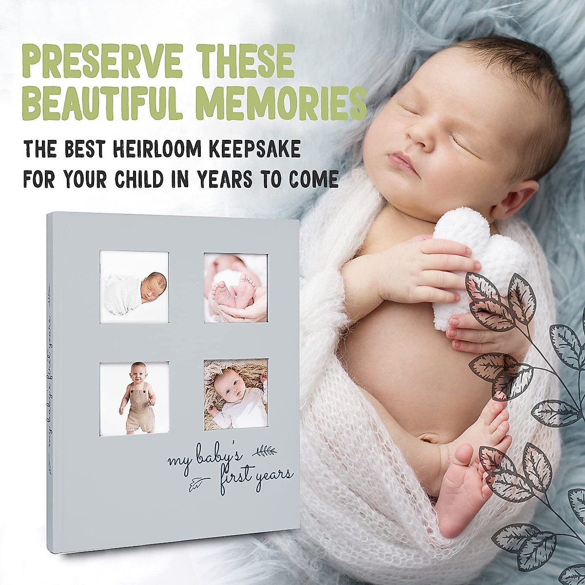 Baby Memory Book First 5 Years Journal And Baby Handprint Footprint Keepsake Kit Bundle - All Family, LGBT, Single Mom Dad, Adoptive - Baby Prints Photo Frame for Newborn