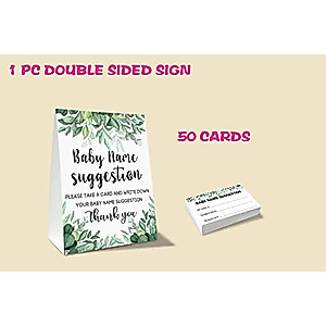 Baby Name Suggestion For Baby Shower Games, Greenery Themed Name Suggestion Game Card, Party Favors Supplies Decorate For Baby Showers Game Cards, 1 Sign & 50 Cards Per Pack –(bbname-004)