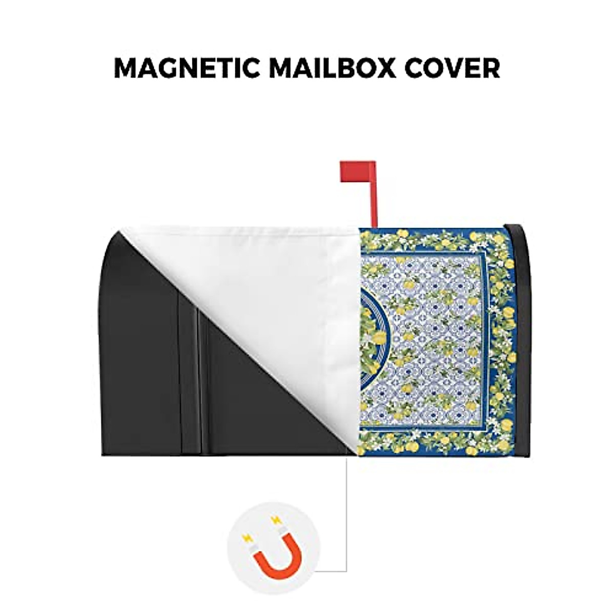 Mailbox Covers Blue Tile Yellow Lemon Green Leaves Mailbox Cover Magnetic Standard Size,Pastoral Farm Fruit Plant Mailbox Wraps Post Box Cover for Outdoor Garden Yard Patio Decor Mailbox Decals