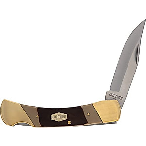 Old Timer 7OT Cave Bear Traditional Lockback Pocket Knife with 3.9in High Carbon Stainless Steel Blade, Sawcut Handles, and Leather Belt Sheath for Hunting, Camping, Whittling, EDC, and Outdoors