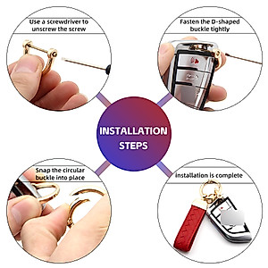 NTNEV Genuine Leather Car Keychain, Universal Car Key FOB Keychain, handmade knitted car key chain, 360 Degree Rotating with Anti-Lost D-Ring, 2 Key Rings and 1 Screwdriver, Unisex-Red