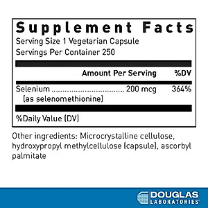 Douglas Laboratories Seleno-Methionine | 200 mcg. Bioavailable Selenium | 250 Capsules