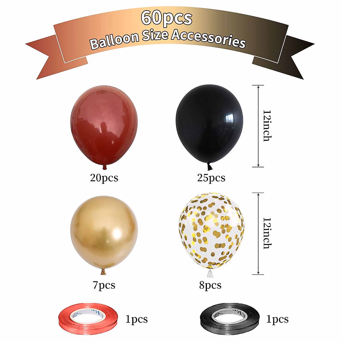 Red Black and Gold Balloons, 60Pcs 12 Inch Red Black Party Balloon with Confetti Balloons for Birthday Gender Reveal Wedding New Year Christmas Party Decoration