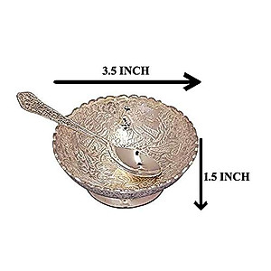 Rastogi Handicrafts Aluminium -Silver Plated Small Bowl Set with Spoon Size - 3.5 Inch Diameter Bowl, capacity -100 ml /3.38 OZ