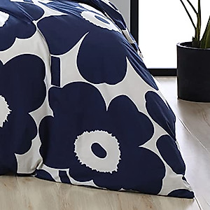 Marimekko - Queen Comforter Set, Cotton Bedding with Matching Shams, Lightweight Home Decor for All Seasons (Unikko Indigo, Queen)