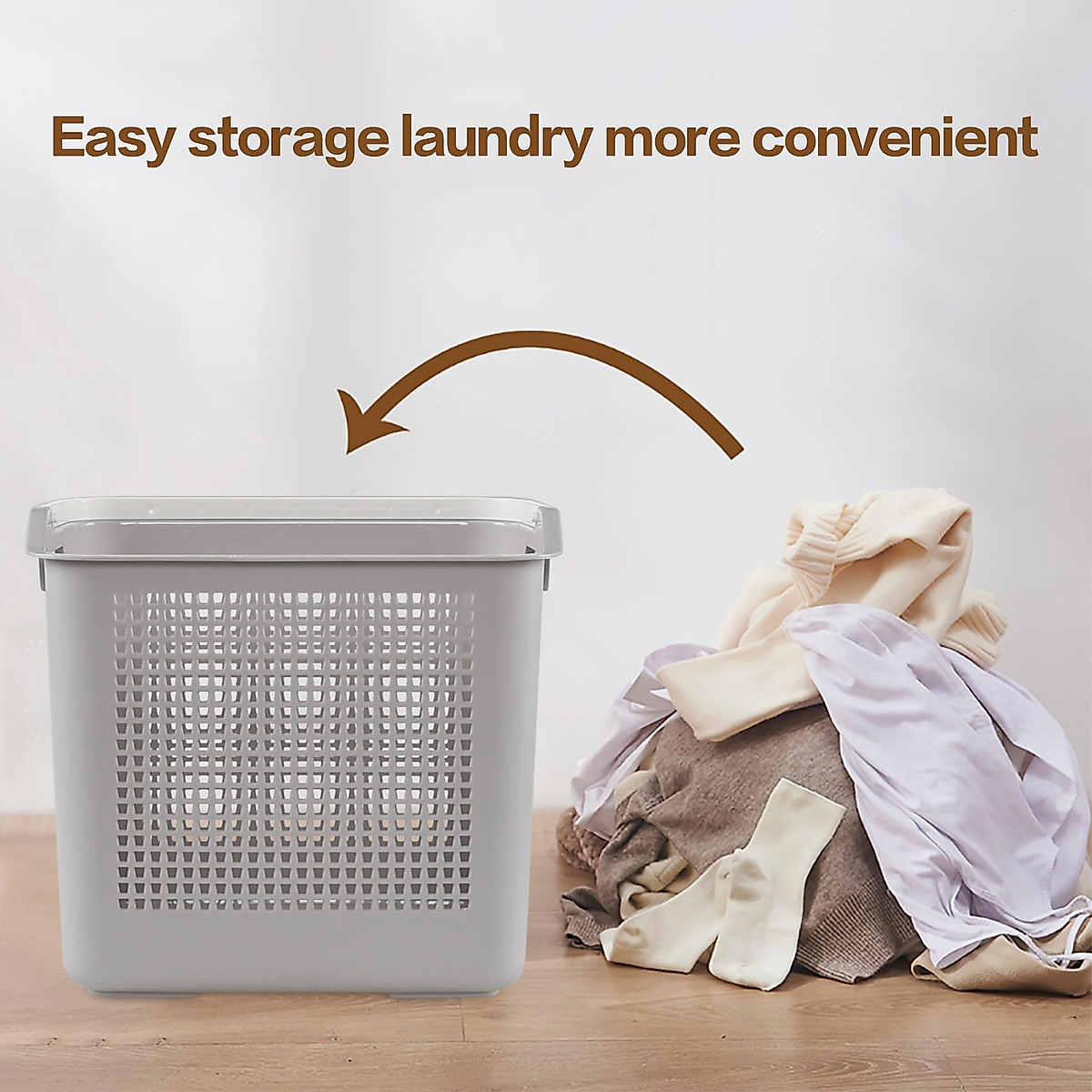 Taysisiter 35 L Plastic Dirty Clothes Storage Baskets, Plastic Laundry Hamper with Handle, Gray, 4 Packs