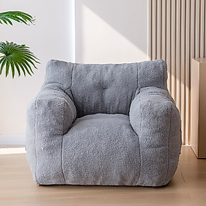 MAXYOYO Sherpa Bean Bag Chair, Boucle Tufted Bean Bag Couch, Living Room Bean Bag Chair for Adults Kids, Teddy Lazy Sofa Accent Chair with Pocket for Reading, Stuffed with Filler