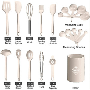 Silicone Kitchen Cooking Utensils Set,22 Pcs Heat Resistant Cooking Utensils Set, Tongs, Spoon, Spatula,Silicone Cooking Utensils Set for Nonstick Cookware,Kitchen Utensils Set (Khaki)