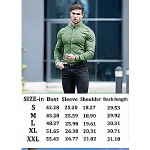 URRU Men's Muscle Dress Shirts Slim Fit Stretch Long Sleeve Casual Button Down Shirt Light Army Green L