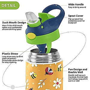 Kcldeci Insulated Water Bottle with Straw for Sports and Travel Cute Bees Ladybug Sports Water Bottles Keep Cold for 24 Hours and Hot