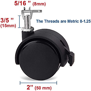 MONOMI 4 Pack 1.5 Inch Nylon Plastic Replacement Caster Swivel Furniture Wheels Floor Protecting Office Chair Swivel Caster Threaded Stem with Brake Black