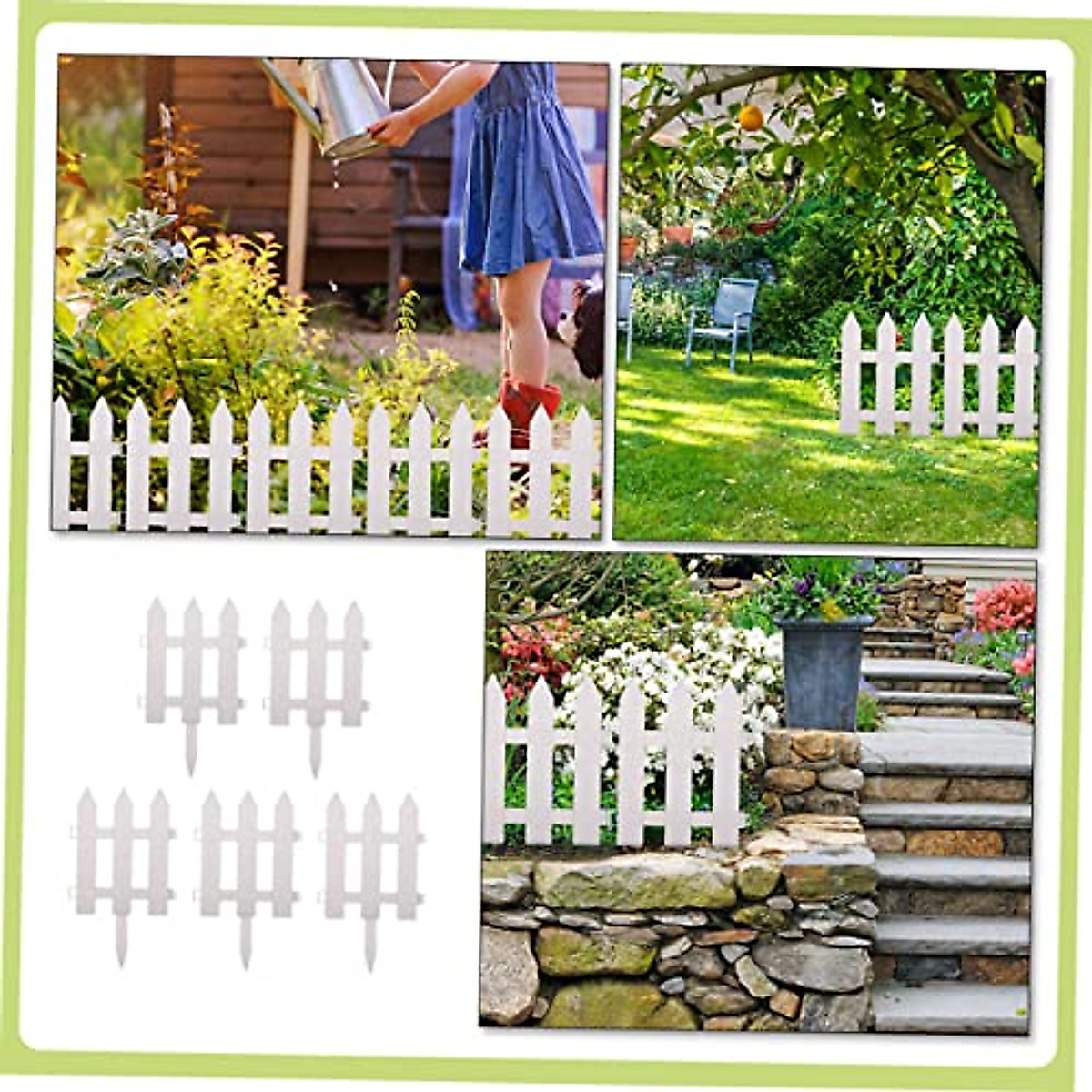 JEWEDECO 5 Sets The Fence Courtyard Fence Picket Fence Fencing No Dig Fence Garden Fence Panel Garden Edging Wood Decorative Fence Panels Picket Garden Fence Fold Plastic Small Fence White