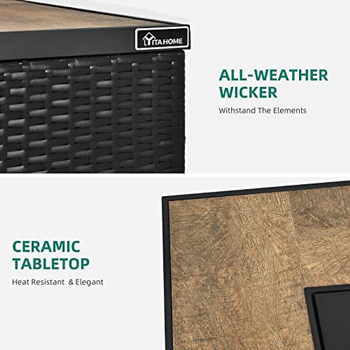 YITAHOME 32 Inch Propane Fire Pit Table, 40,000 BTU Gas Fire Pit with Ignition Systems, Ceramic Tabletop, Lava Rock, Cover, Lid Hanger, Square Outdoor Firetable for Patio Garden Backyard (Black)